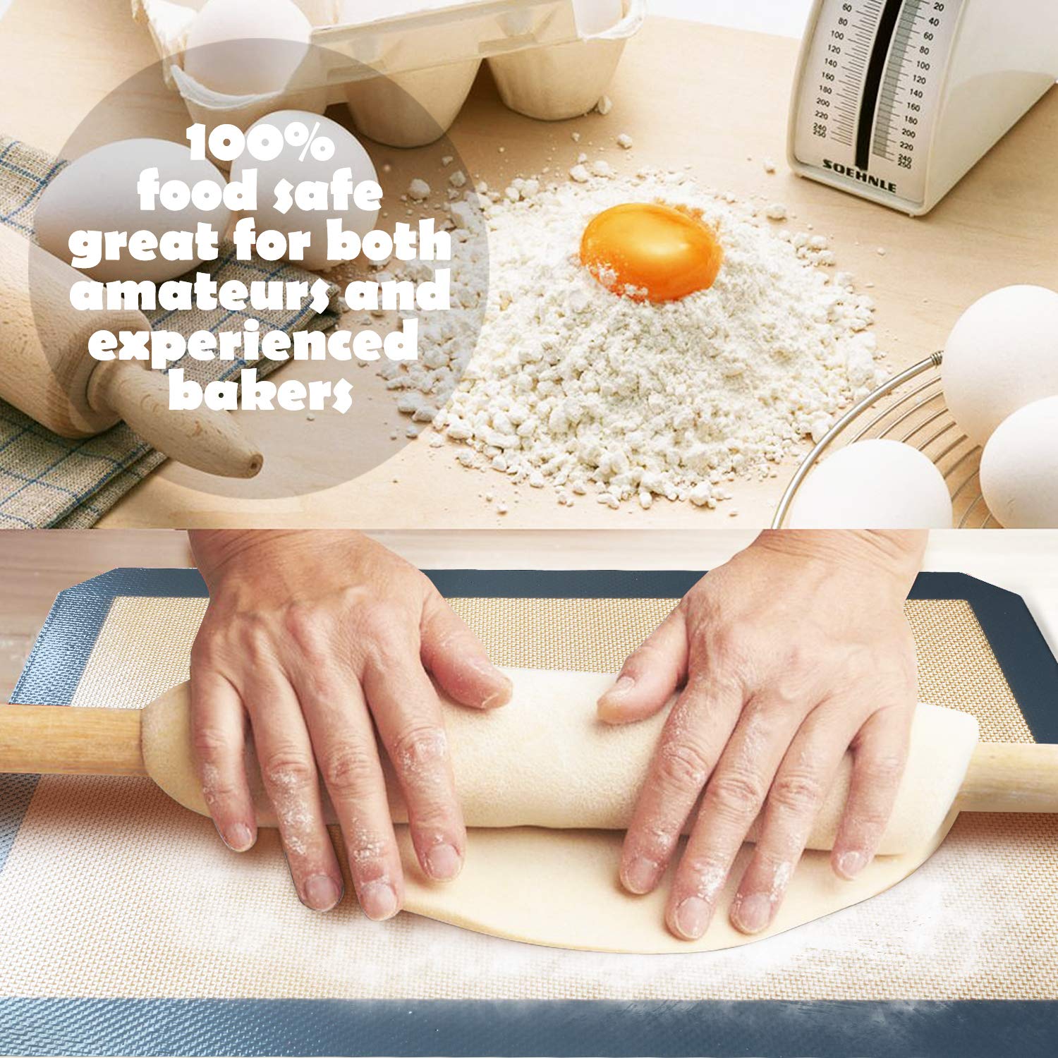 Betus Silicone Baking Mat - Professional Kitchen Food Bakeware (11-5/8" X 16-1/2") - Non-Stick Pastry Sheet Mat for Freezer, Oven, Microwave(2 Pack Set)