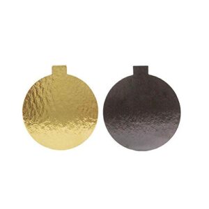 Mini Cake Boards Round Pastry Board with Tab, Gold and Black, Gold Cake Pastry Dessert Cardboard Cake Base Single Portion Pastry Serving Tray,- 3 1/8 '' - for Buffet, 60 pc.