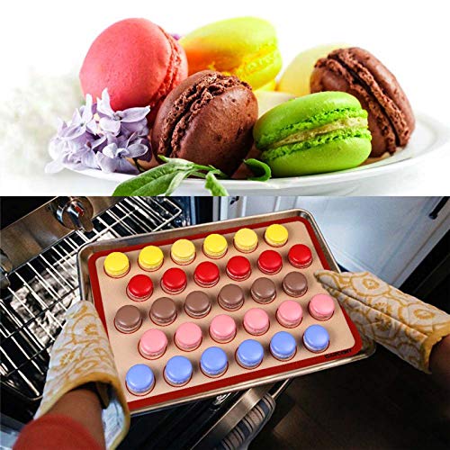 GARCENT Macaron Silicone Mat, Non-stick Silicon Pastry Baking Mold Set of 2, Cookie Half Sheet Kit with Piping Bag and 6 Piping Tip