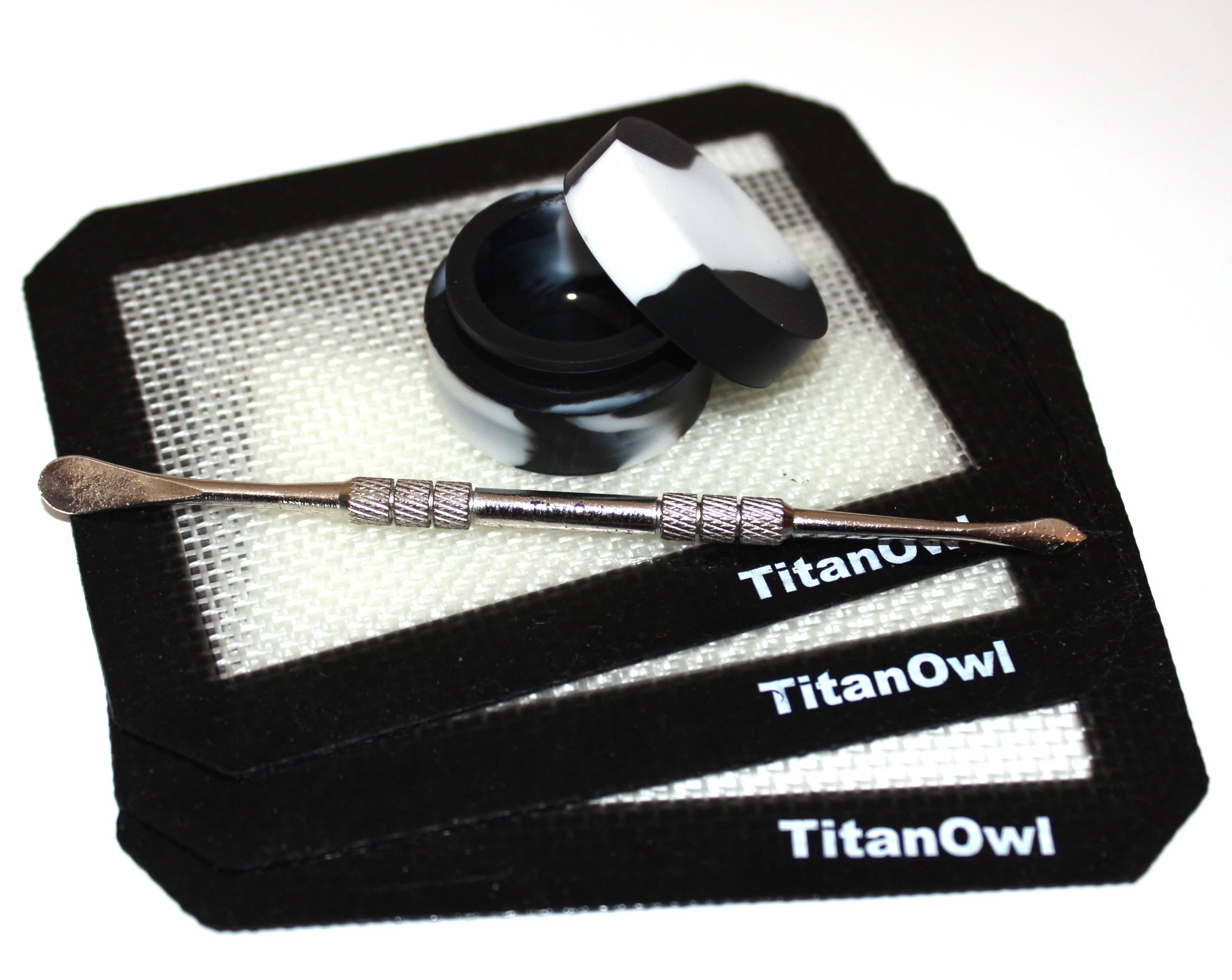 3 Silicone Mat Platinum Cured + Non-stick Jar + TitanOwl Carving Tool, Pad with Black corners 5.5" x 4.5"