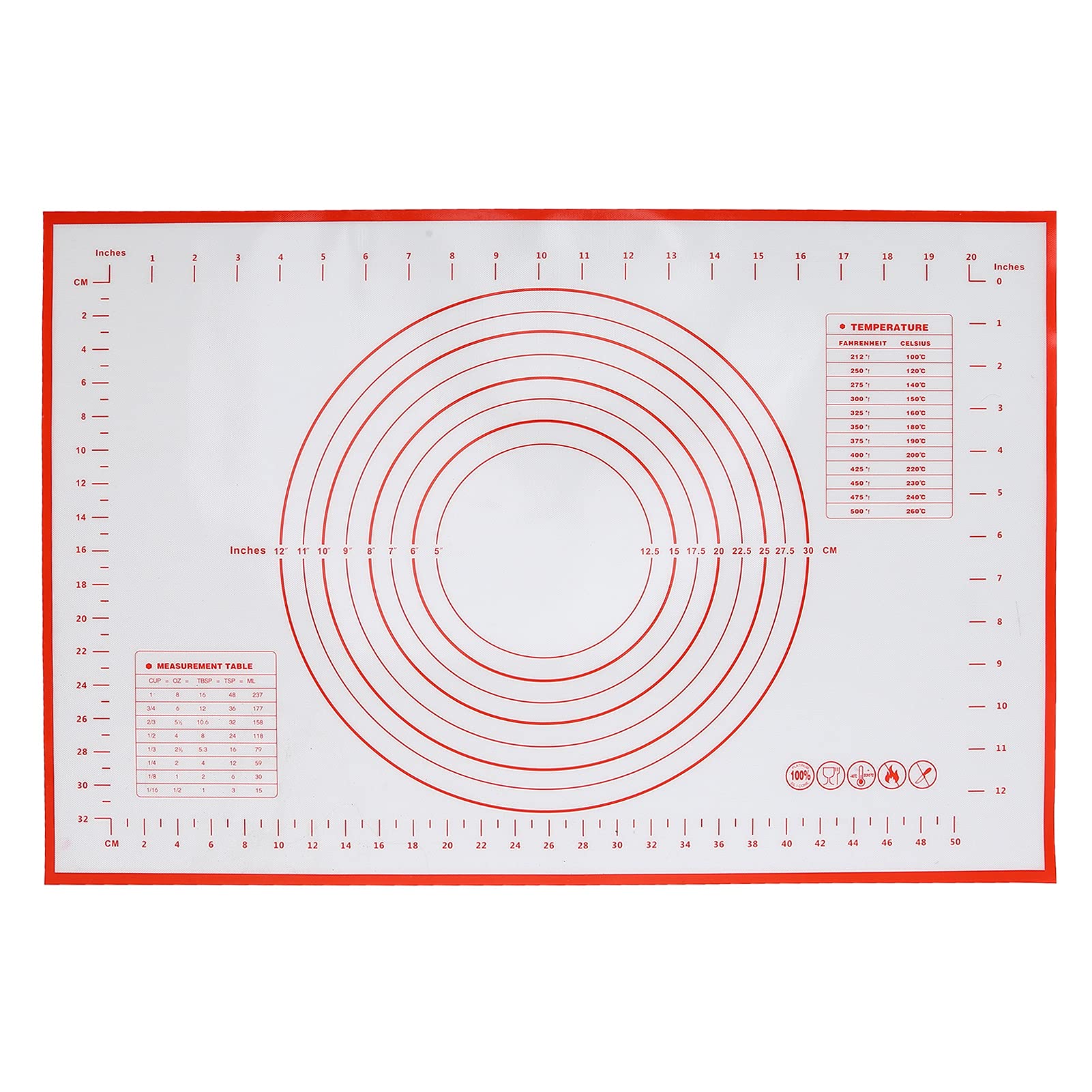 Silicone Measurement Pastry Mat, Reusable Non Stick Baking Mat with Inch CM Measurement for Dough Rolling Fondant Pizza Cookies Making, Large Pie Crust Mat, 23.6x15.7 Inch(Red)