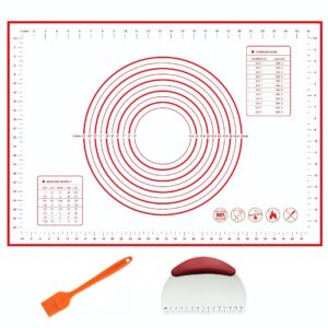 silicone dough mat non stick pastry mat with measurement silicone mats for kitchen counter reusable baking mat pie crust mat with oil brush and dough scraper(20" x 28",red)