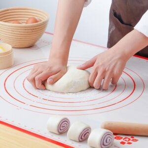 Silicone Dough Mat Non Stick Pastry Mat with Measurement Silicone Mats for Kitchen Counter Reusable Baking Mat Pie Crust Mat with Oil Brush and Dough Scraper(20" x 28",Red)