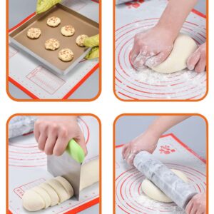 Silicone Dough Mat Non Stick Pastry Mat with Measurement Silicone Mats for Kitchen Counter Reusable Baking Mat Pie Crust Mat with Oil Brush and Dough Scraper(20" x 28",Red)