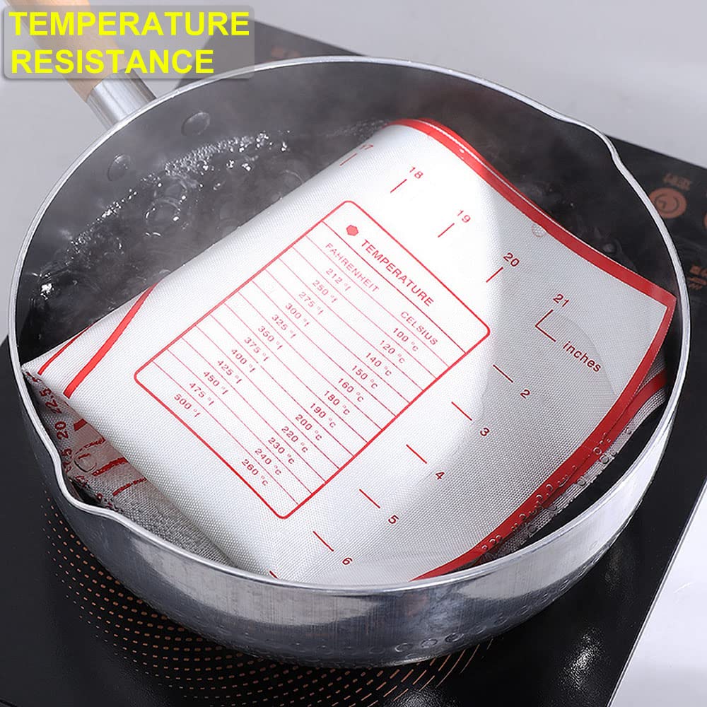 Silicone Dough Mat Non Stick Pastry Mat with Measurement Silicone Mats for Kitchen Counter Reusable Baking Mat Pie Crust Mat with Oil Brush and Dough Scraper(20" x 28",Red)