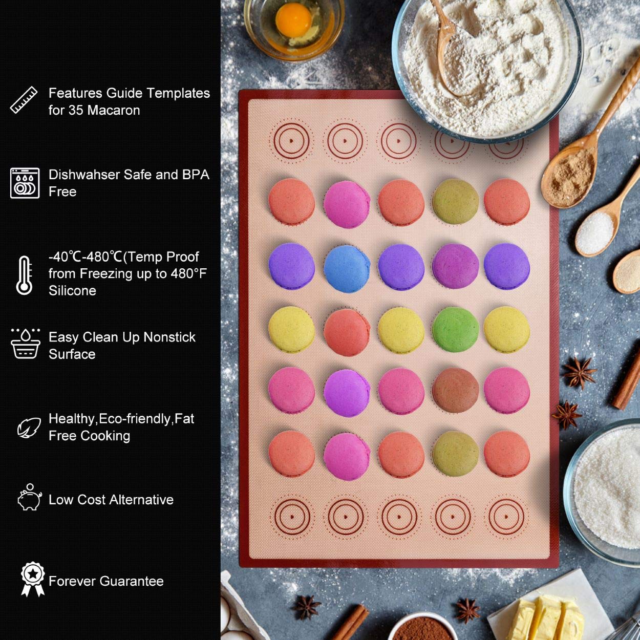 Macaron Silicone Baking Mats, Easy Clean and No Stick Silicone Baking Mats Set