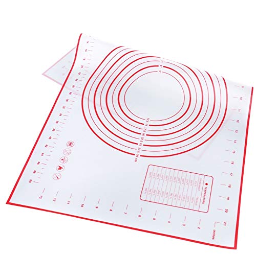 JC-Lee 2 Pieces Silicone Baking Mat Non-Slip Silicone Pastry Mat Non Stick for Fondant, Rolling Dough, Pie Crust, Pizza and Cookies - BPA Free Easy Clean Kneading Matts -Red 16 x 24 Inches