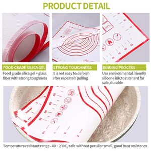 JC-Lee 2 Pieces Silicone Baking Mat Non-Slip Silicone Pastry Mat Non Stick for Fondant, Rolling Dough, Pie Crust, Pizza and Cookies - BPA Free Easy Clean Kneading Matts -Red 16 x 24 Inches