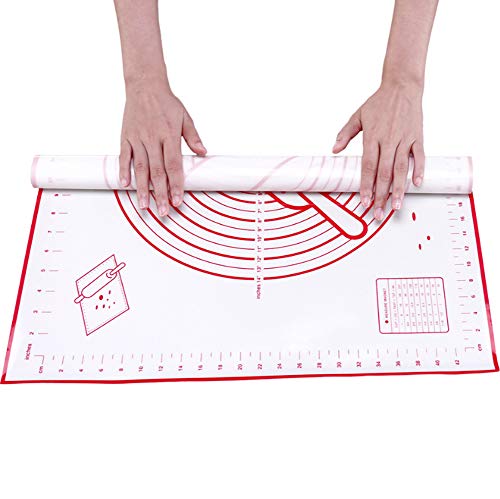 JC-Lee 2 Pieces Silicone Baking Mat Non-Slip Silicone Pastry Mat Non Stick for Fondant, Rolling Dough, Pie Crust, Pizza and Cookies - BPA Free Easy Clean Kneading Matts -Red 16 x 24 Inches