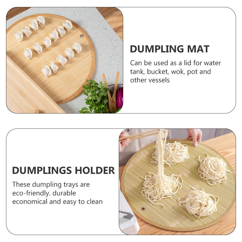 HEMOTON 1 Set 2Pcs Bamboo Dumpling Tray Handmade Chinese Dumplings Mat Insulation Mat Steamer Basket Baking Mat for Baking Dumpling Dough Pastry Cookie Wontons (Khaki)