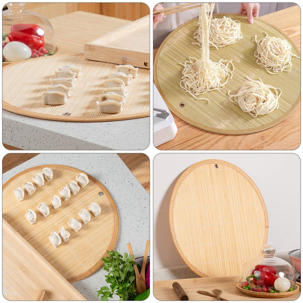 HEMOTON 1 Set 2Pcs Bamboo Dumpling Tray Handmade Chinese Dumplings Mat Insulation Mat Steamer Basket Baking Mat for Baking Dumpling Dough Pastry Cookie Wontons (Khaki)