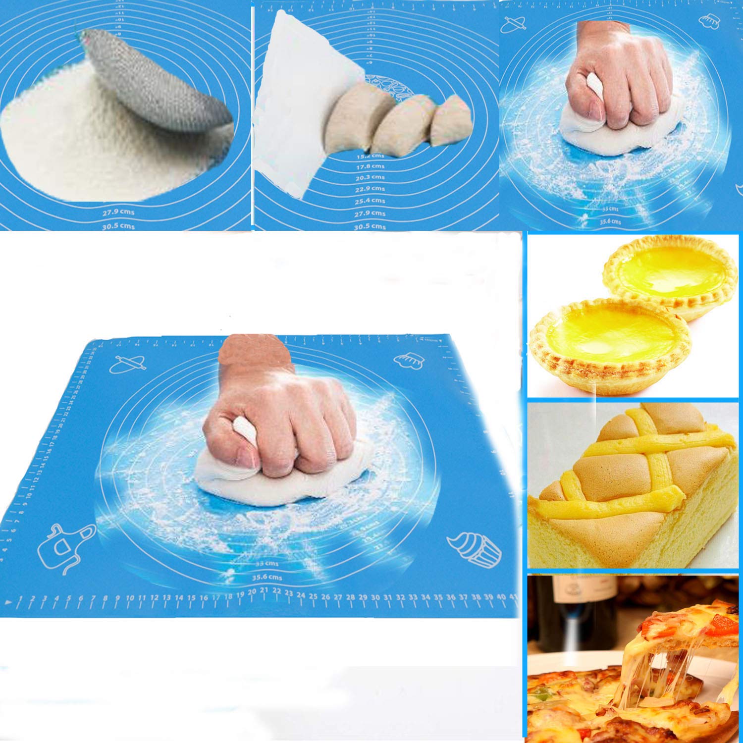 Silicone Baking Mat for Pastry Rolling Dough Non stick Non Slip Blue Table Sheet Baking Supplies for Bake Pizza Cake (19.5" X 15.5")