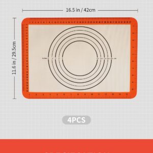 ANYLION Silicone Baking Mat, 4 Packs for Non-Stick Silicone Mats for Baking, BPA Free Pastry Mat with Measurements Silicone Mat for Cookies, Pastry & Macarons