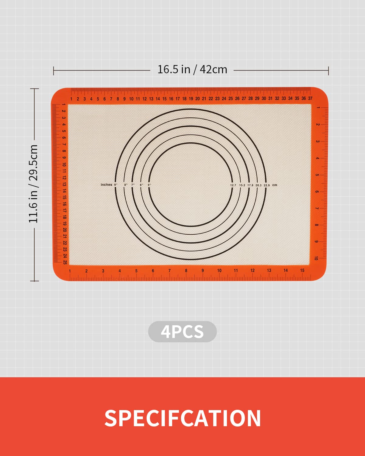 ANYLION Silicone Baking Mat, 4 Packs for Non-Stick Silicone Mats for Baking, BPA Free Pastry Mat with Measurements Silicone Mat for Cookies, Pastry & Macarons