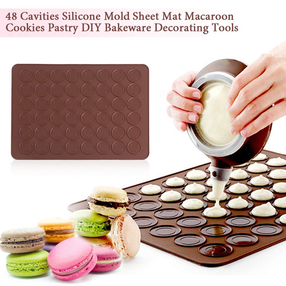 Macaron Silicone Mat, 48 Capacity Silicone Sheet Mat Baking Cookies Pastry DIY Bakeware Decorating Tools for 1.5" Macarons Making, 15.4 x 11.2inch