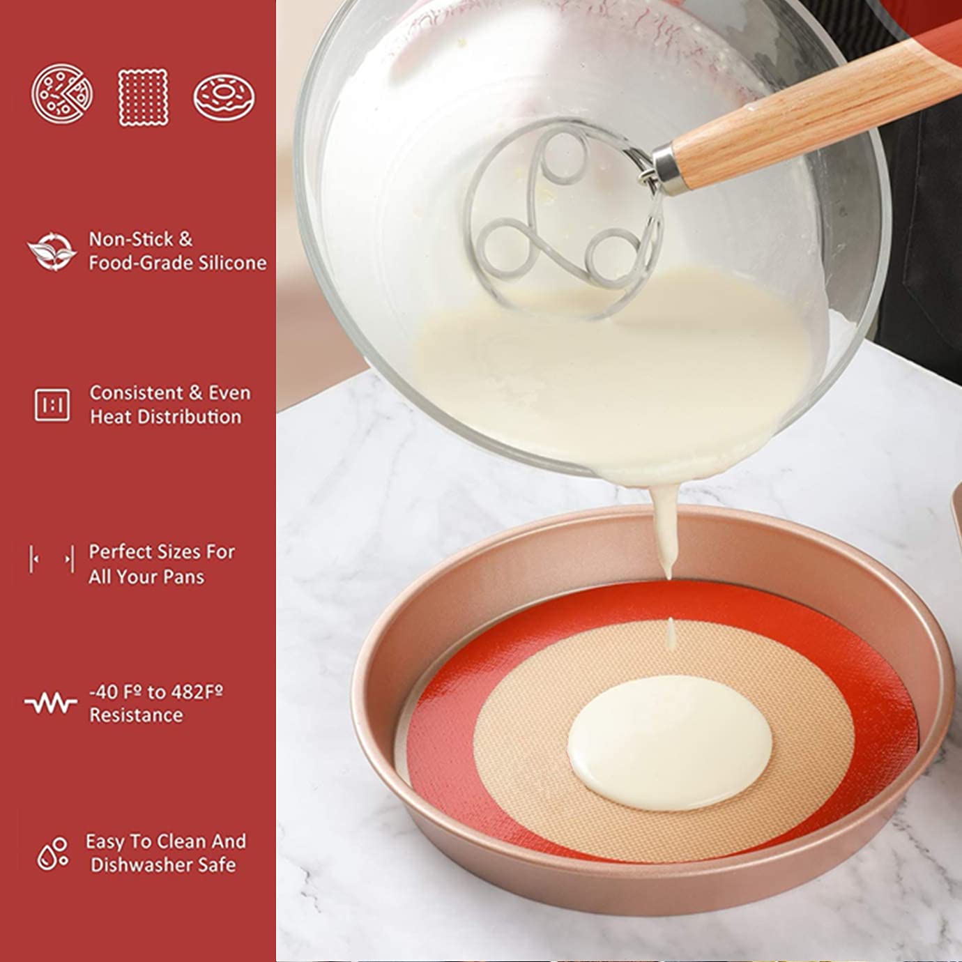 TANYIONE Round 9" Silicone Non-Stick Baking Mat for Pizza(2 Pack)