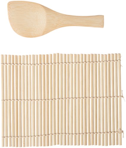 Helen’s Asian Kitchen Sushi Hand Roll Mat with Rice Paddle, 7.25-Inches x 5.25-Inches, Natural Bamboo