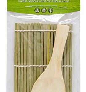 Helen’s Asian Kitchen Sushi Hand Roll Mat with Rice Paddle, 7.25-Inches x 5.25-Inches, Natural Bamboo