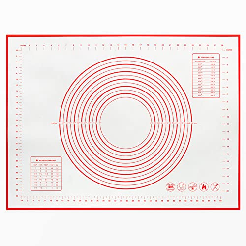 sunyou Silicone Pastry Mat - Extra Thick Non-Stick Baking Mat with Measurement - Fondant Mat, Counter Mat, Dough Rolling Mat, Oven Liner, Pie Crust Mat (L-24''(W)32''(L), Red)