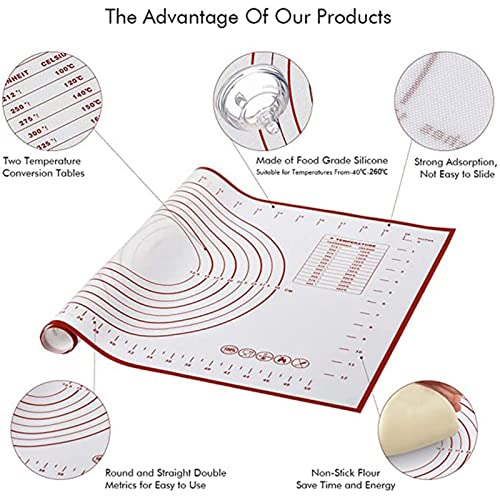 sunyou Silicone Pastry Mat - Extra Thick Non-Stick Baking Mat with Measurement - Fondant Mat, Counter Mat, Dough Rolling Mat, Oven Liner, Pie Crust Mat (L-24''(W)32''(L), Red)