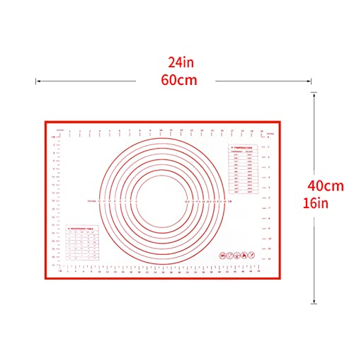 sunyou Silicone Pastry Mat - Extra Thick Non-Stick Baking Mat with Measurement - Fondant Mat, Counter Mat, Dough Rolling Mat, Oven Liner, Pie Crust Mat (L-24''(W)32''(L), Red)