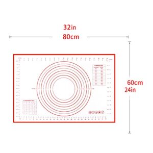 sunyou Silicone Pastry Mat - Extra Thick Non-Stick Baking Mat with Measurement - Fondant Mat, Counter Mat, Dough Rolling Mat, Oven Liner, Pie Crust Mat (L-24''(W)32''(L), Red)