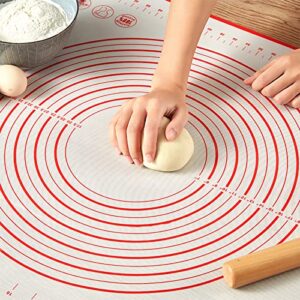 sunyou Silicone Pastry Mat - Extra Thick Non-Stick Baking Mat with Measurement - Fondant Mat, Counter Mat, Dough Rolling Mat, Oven Liner, Pie Crust Mat (L-24''(W)32''(L), Red)