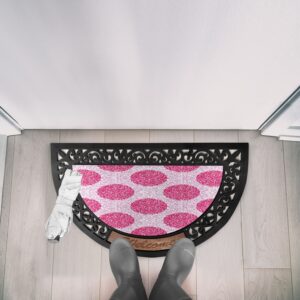 Ambesonne Abstract Doormat, Art of Large and Smaller Polka Dots Round Bubbles, Semi Circle Entryway Welcome Mat for Front & Backard 2 Pieces, 19.6" x 31.4", Pink Fuchsia