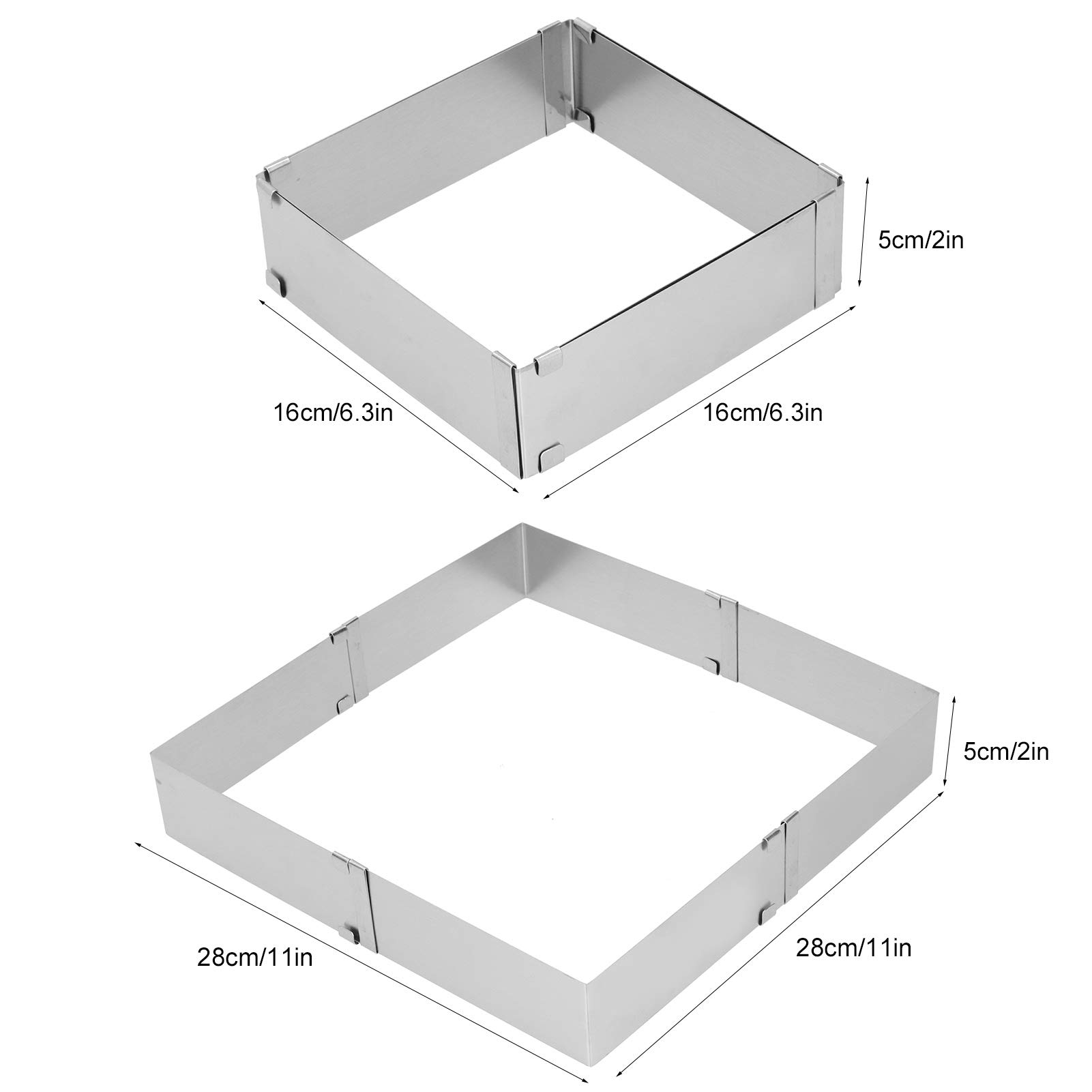 Square Mousse , Stainless Steel Square Cake Ring Square Mousse Ring Retractable Biscuits Cake Pastry Mould Baking Tool (L)