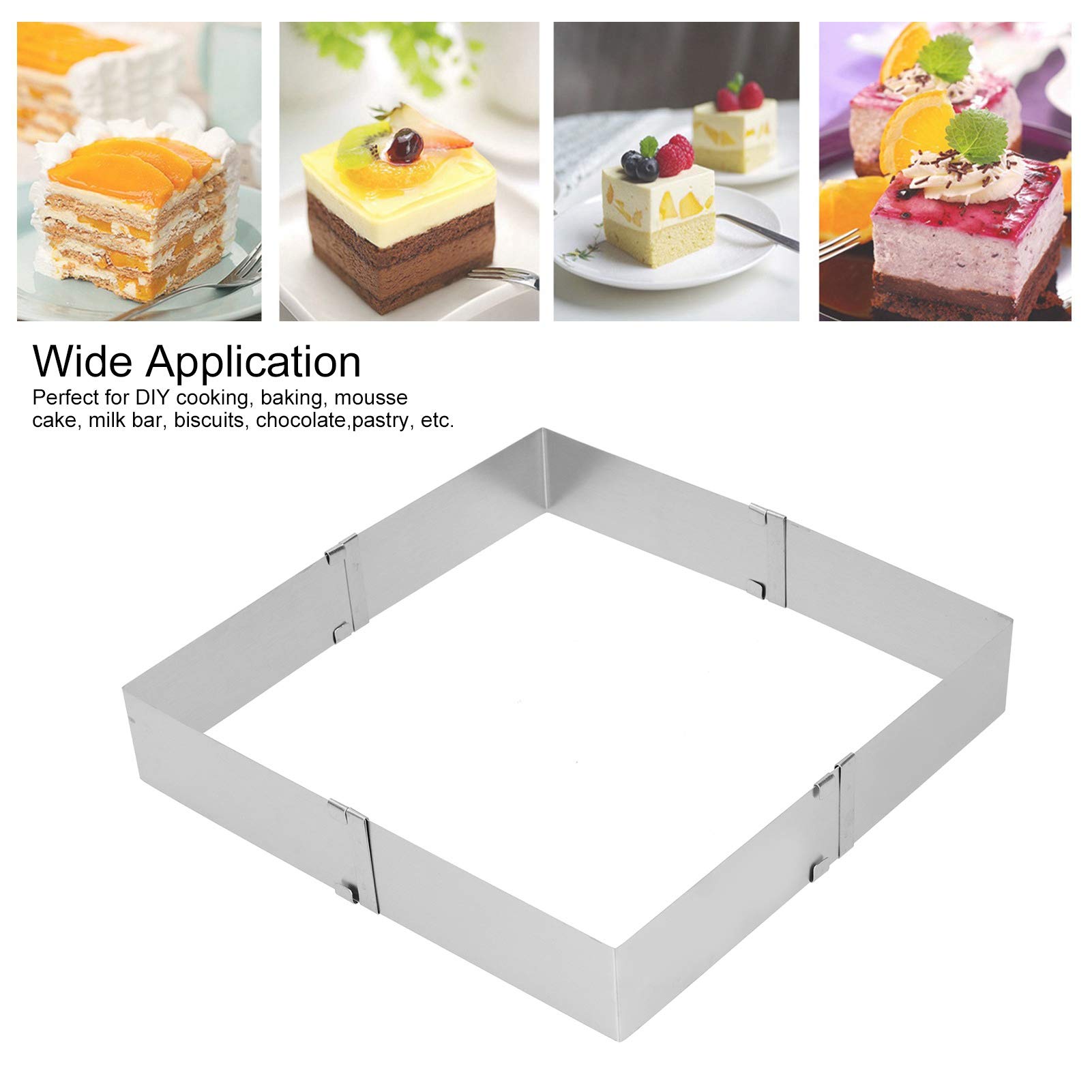 Square Mousse , Stainless Steel Square Cake Ring Square Mousse Ring Retractable Biscuits Cake Pastry Mould Baking Tool (L)