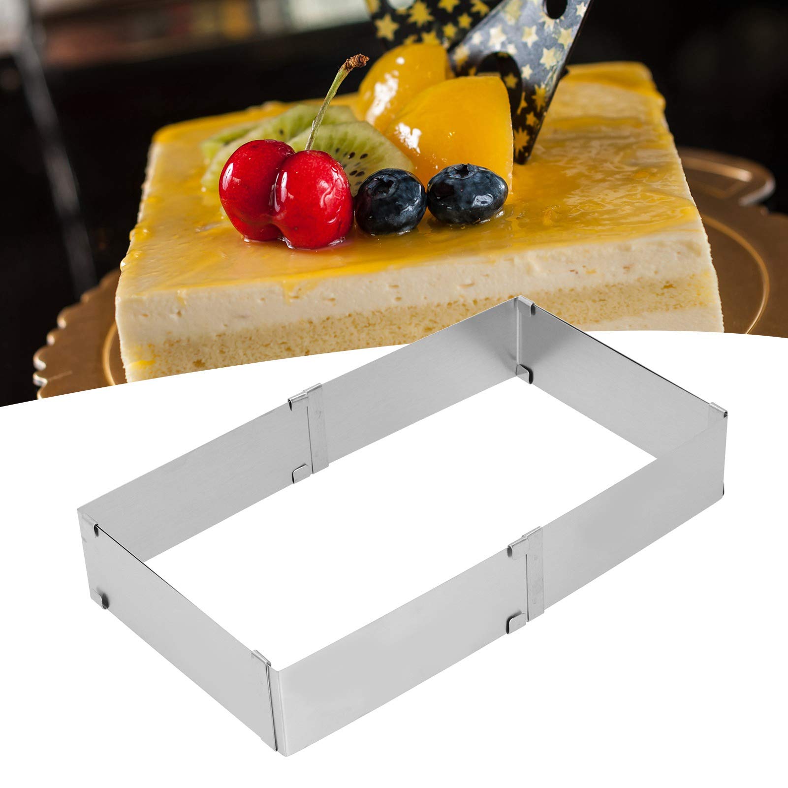 Square Mousse , Stainless Steel Square Cake Ring Square Mousse Ring Retractable Biscuits Cake Pastry Mould Baking Tool (L)