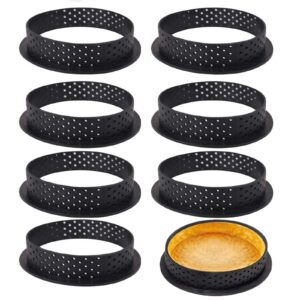 mini tart ring mold for baking, airlxf 8pcs round shape black cake mold mousse circle tart ring round cake molds