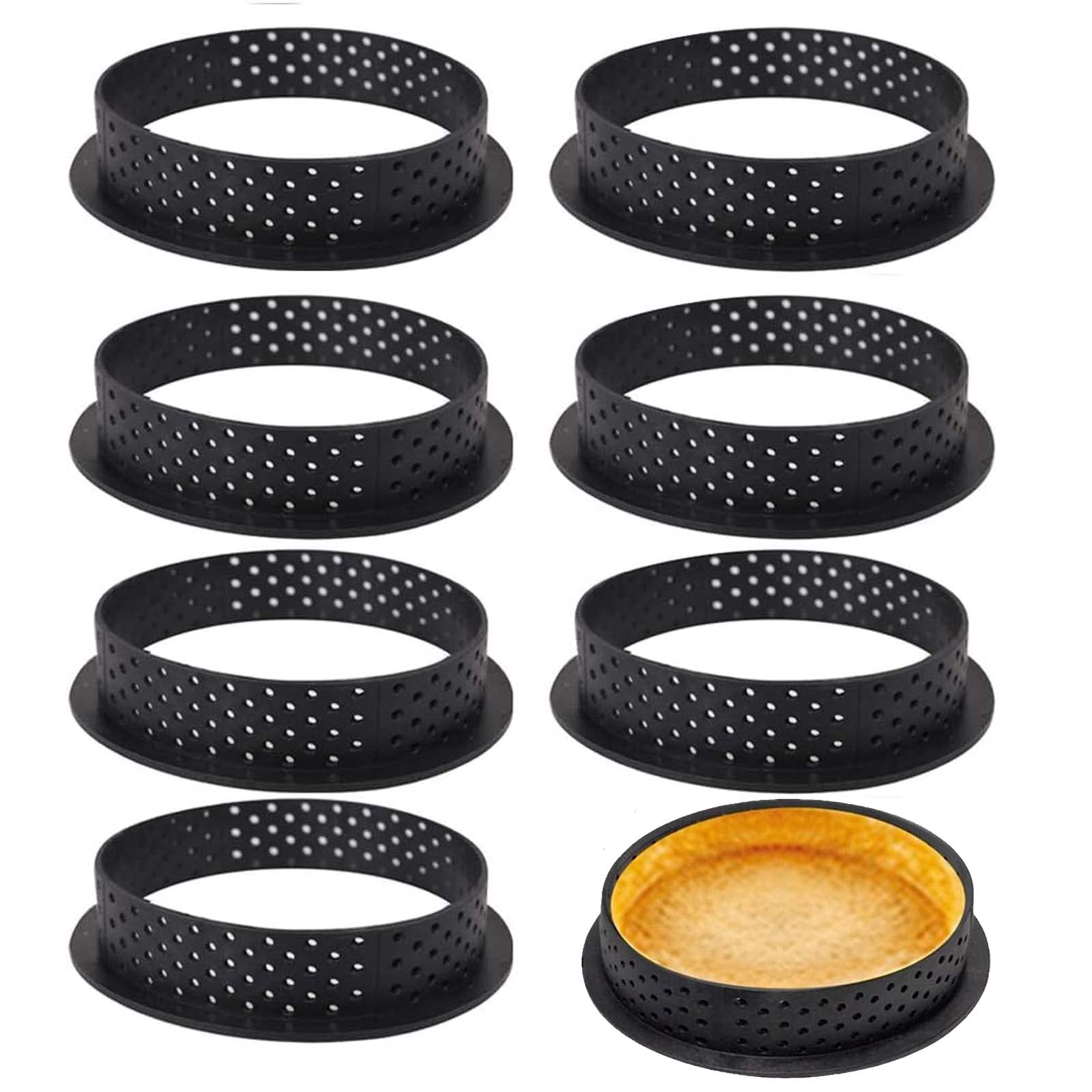 Mini Tart Ring Mold for Baking, Airlxf 8PCS Round Shape Black Cake Mold Mousse Circle Tart Ring Round Cake Molds