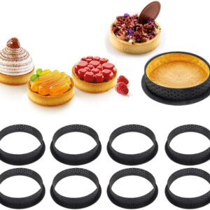 Mini Tart Ring Mold for Baking, Airlxf 8PCS Round Shape Black Cake Mold Mousse Circle Tart Ring Round Cake Molds