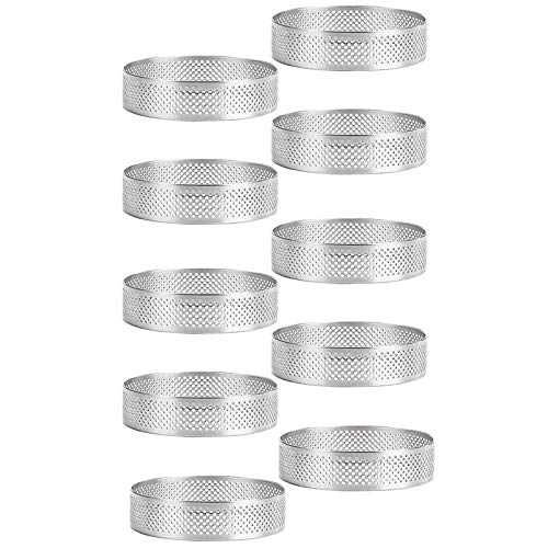 Padyrytu 10Pcs Circular Tart Rings with Holes Steel Fruit Pie Quiches Cake Mousse Kitchen Baking Mould 7cm