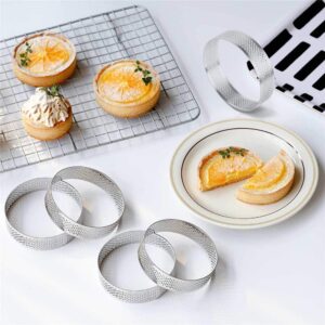 Padyrytu 10Pcs Circular Tart Rings with Holes Steel Fruit Pie Quiches Cake Mousse Kitchen Baking Mould 7cm