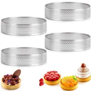 Padyrytu 10Pcs Circular Tart Rings with Holes Steel Fruit Pie Quiches Cake Mousse Kitchen Baking Mould 7cm