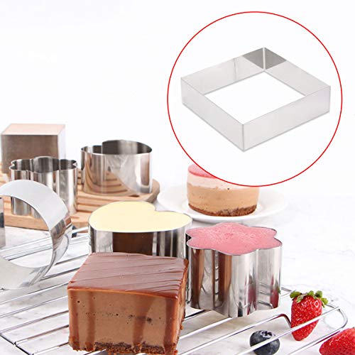 Useful Square Mousse Mold Stainless Steel Cake Ring Mousse Cutter Cake Mold Dessert Ring Pastry Mould Baking Tool (The diagonal size is 7 Inch)