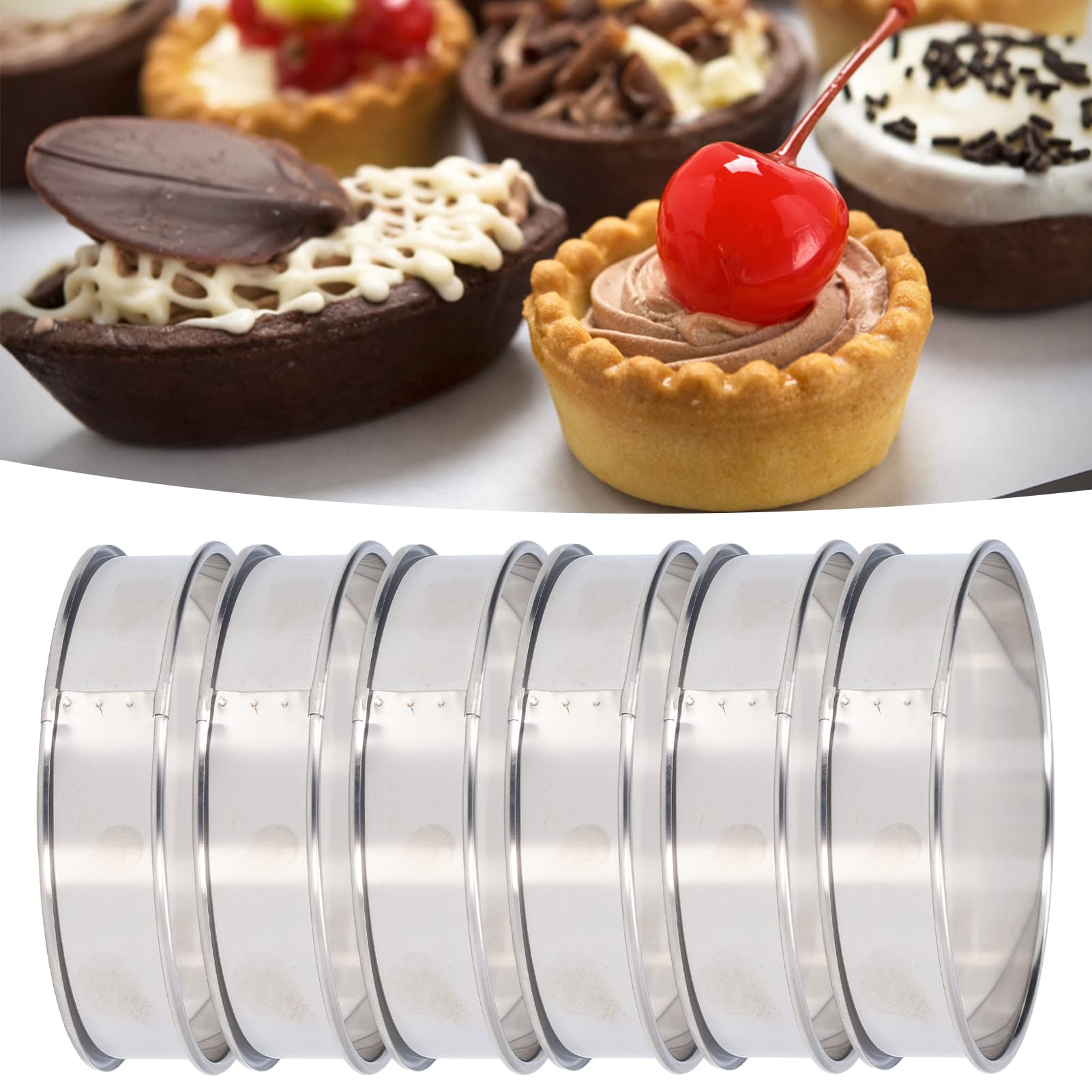 Pilipane English Muffin Rings,6 Pieces Crumpet Rings Double Rolled Tart Ring, Easy Demoulding DIY Stainless Steel Muffin Tart Rings Nonstick Metal Round Ring Mold for Home Food Making Tool(10CM)