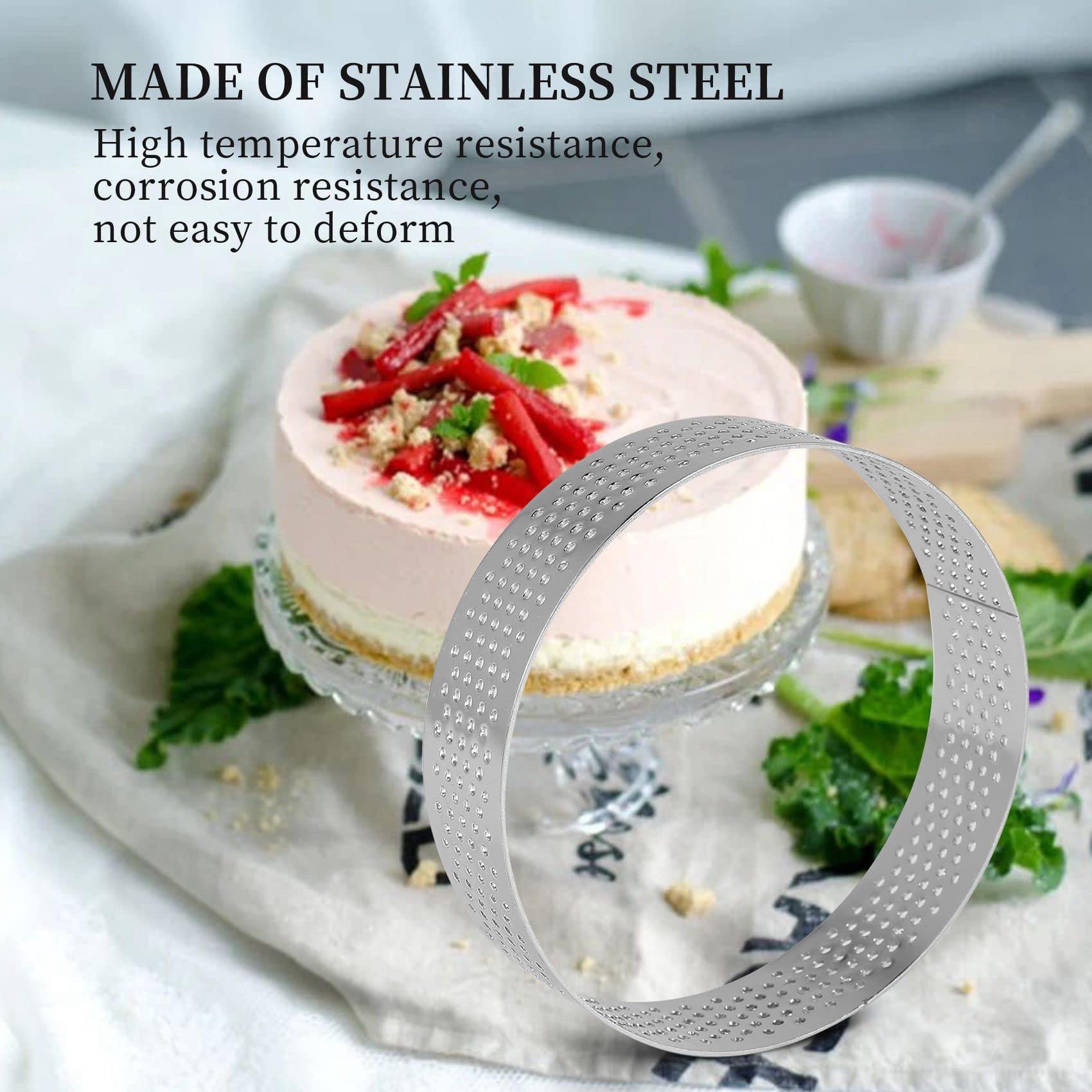 JUMYNOOY 6 Tart Rings Stainless Steel Heat-Resistant Perforated Cake Ring Mold Round Baking