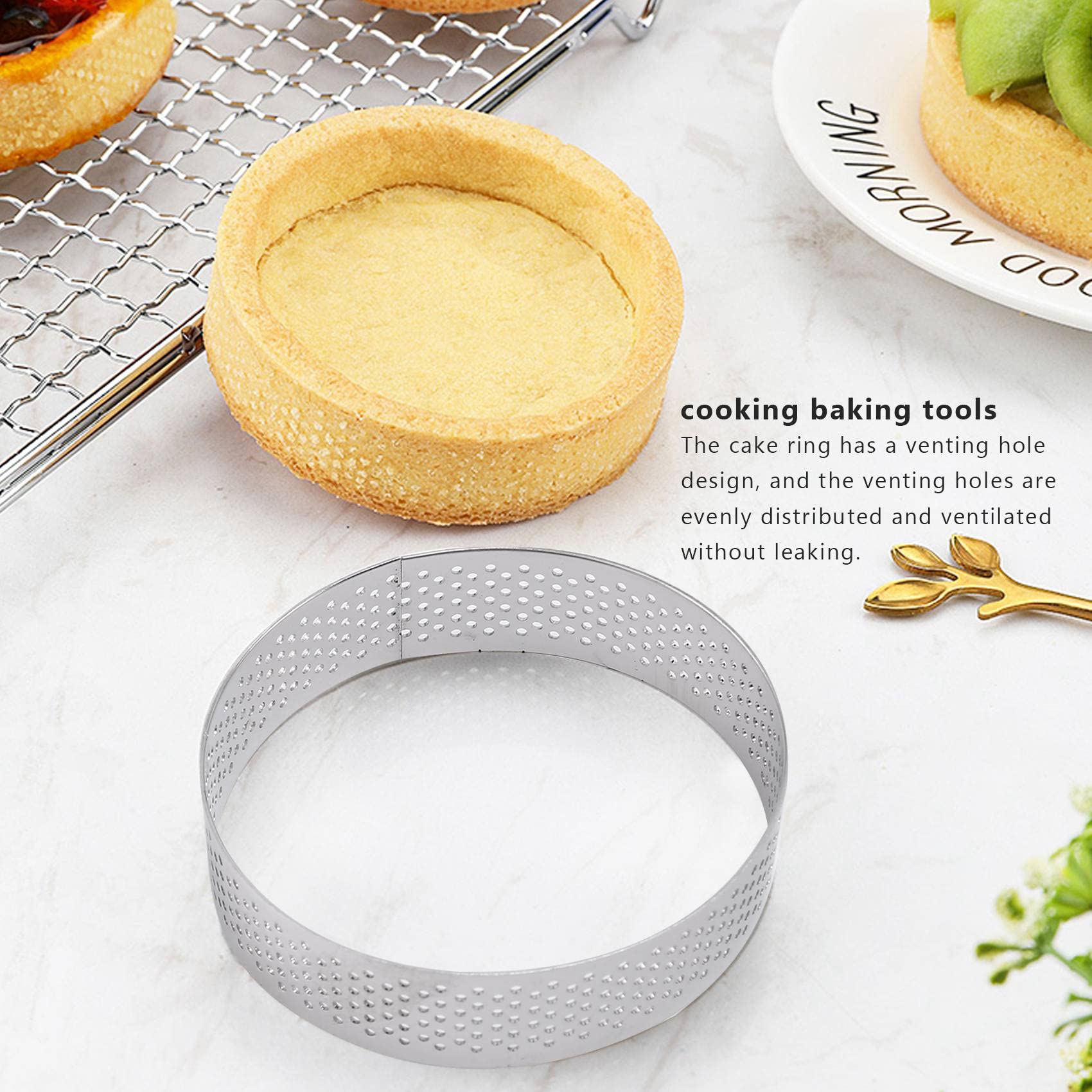 JUMYNOOY 6 Tart Rings Stainless Steel Heat-Resistant Perforated Cake Ring Mold Round Baking