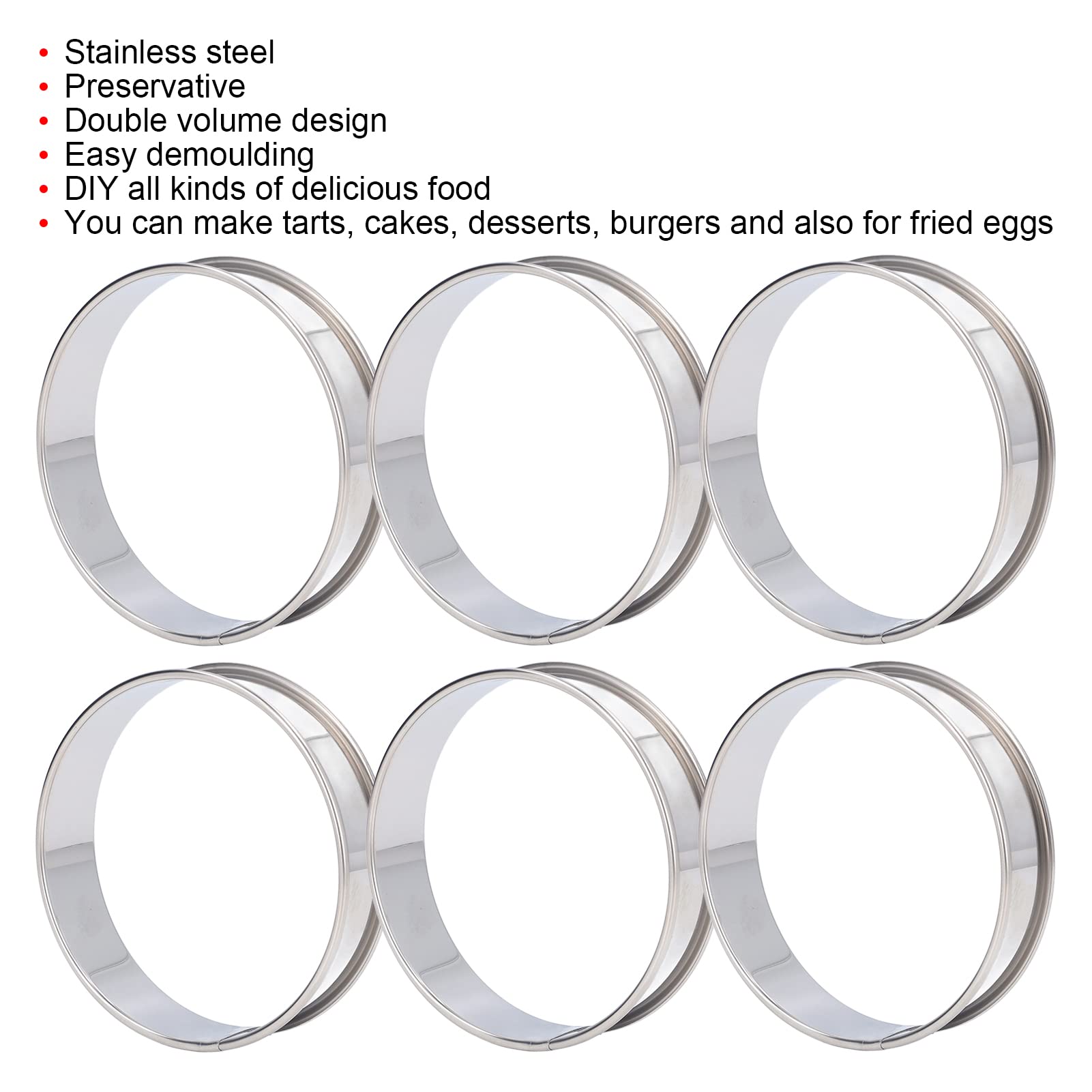 Crumpet Rings,6 PCS Double Rolled Tart Ring Easy Demoulding DIY Stainless Steel English Muffin Rings for Home Food Making Tool(10cm)