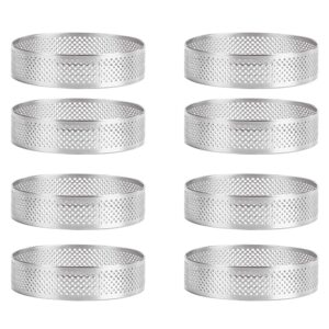 nebel 8pcs stainless steel tart ring, heat-resistant perforated cake mousse ring round double rolled tart ring metal mold 10cm