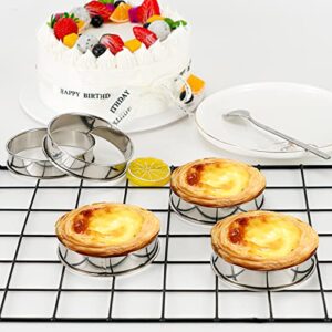 Katisun 4 Inch Muffin Rings Stainless Steel Crumpet Rings Tart Rings Double Rolled Nonstick Round Cake Ring, Pastry Ring Mold for Dessert, Home Baking Tool 5 Pieces Multipurpose Circle Egg Ring