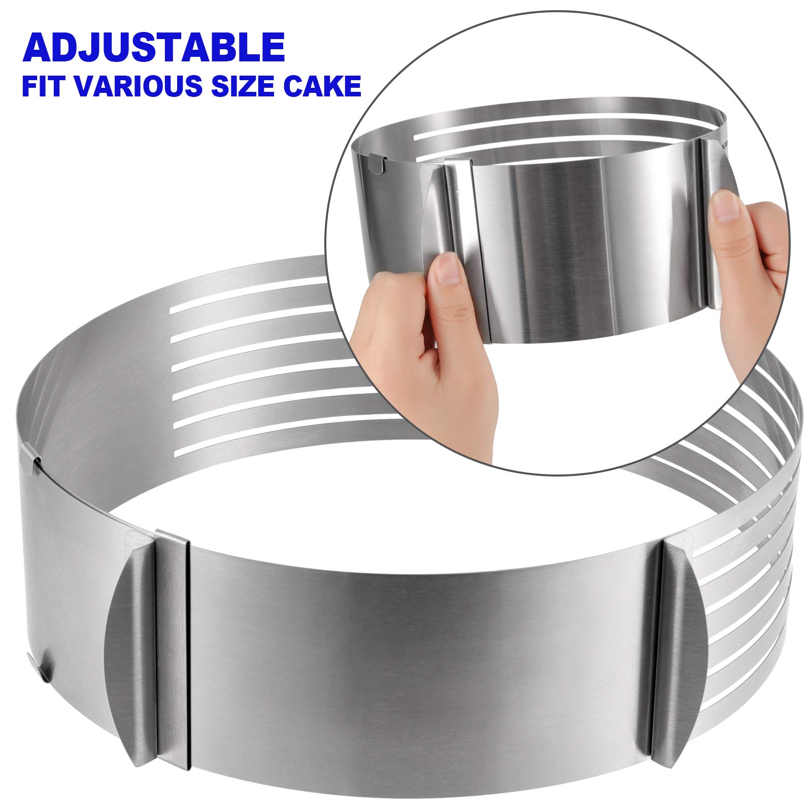 KOHAND 2 Pack Cake Slicer, Stainless Steel Cake Cutter Leveler 7-Layer 6-8 inch / 9-12 inch Adjustable Cake Ring Molds for Baking, Cutting and Slicing Cakes - Silver