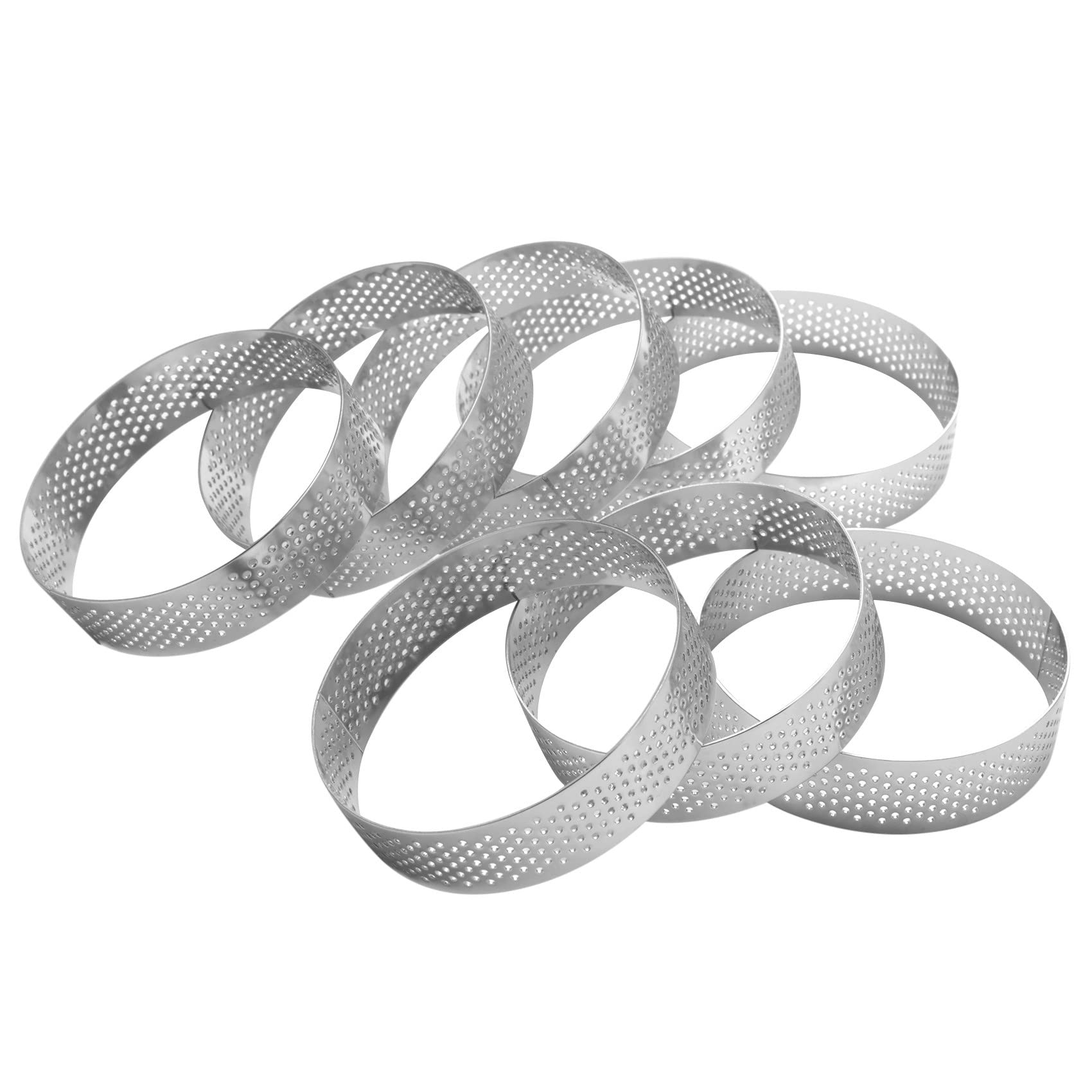 8 Pack Round Tart Rings 3" Stainless Steel Perforated Tart Rings Pastry Ring Mold for Baking French Tarte Crust Cake Mould