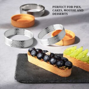 8 Pack Round Tart Rings 3" Stainless Steel Perforated Tart Rings Pastry Ring Mold for Baking French Tarte Crust Cake Mould