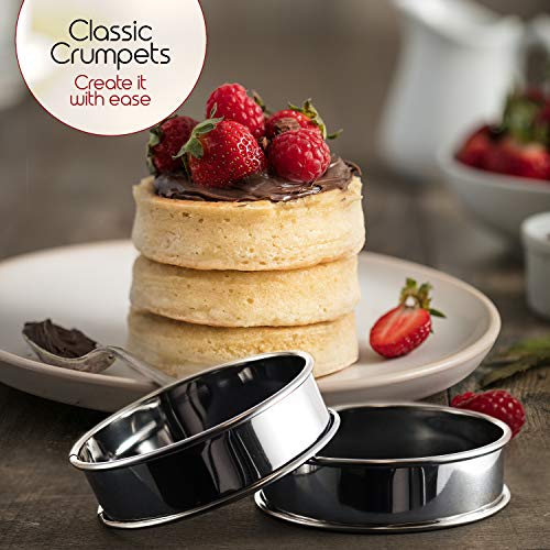 Chefa USA English Muffin Rings, 4 Pc. Set, Stainless Steel Baking Molds for Pastries, Eggs, Pancakes, Tarts, and Crumpets, Rolled Safety Edge, Non-Stick Surface, Reusable