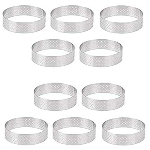 Sunnym 10Pcs Cake Mousse Ring Mould Kitchen Baking Dessert Steel Round Perforated Fruit Pie Quiche Cake Mousse 6cm