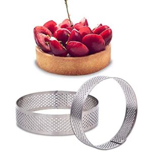 Sunnym 10Pcs Cake Mousse Ring Mould Kitchen Baking Dessert Steel Round Perforated Fruit Pie Quiche Cake Mousse 6cm